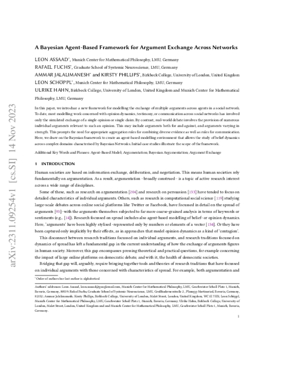 (PDF) A Bayesian Agent-Based Framework for Argument Exchange Across Networks