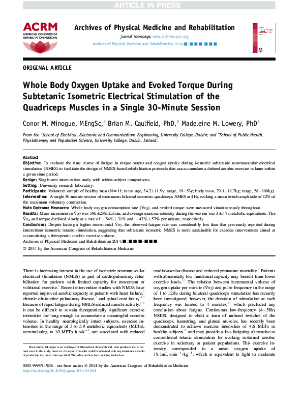 (PDF) Whole body oxygen uptake and evoked torque during subtetanic ...