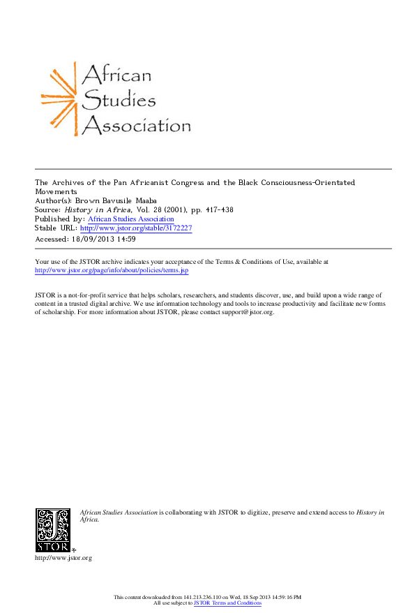 (PDF) The Archives of the Pan Africanist Congress and the Black ...