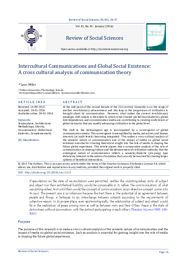 (PDF) Intercultural Communications and Global Social Existence: a cross ...