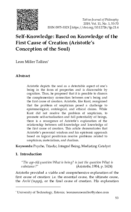 (PDF) Self-Knowledge: Based on Knowledge of the First Cause of Creation ...