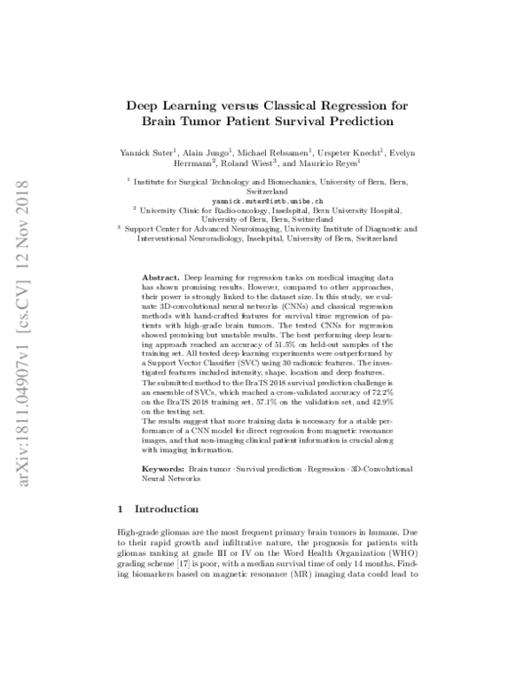 (PDF) Deep Learning versus Classical Regression for Brain Tumor Patient ...