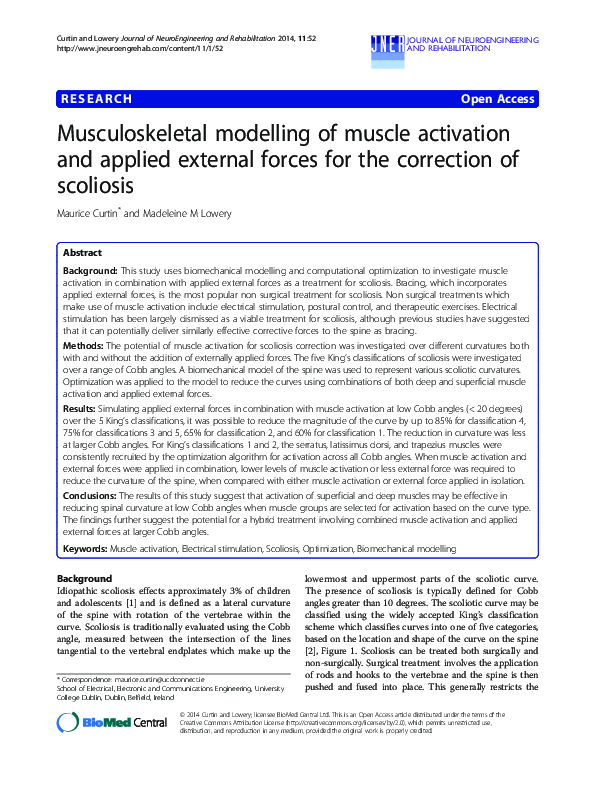 (PDF) Musculoskeletal modelling of muscle activation and applied ...
