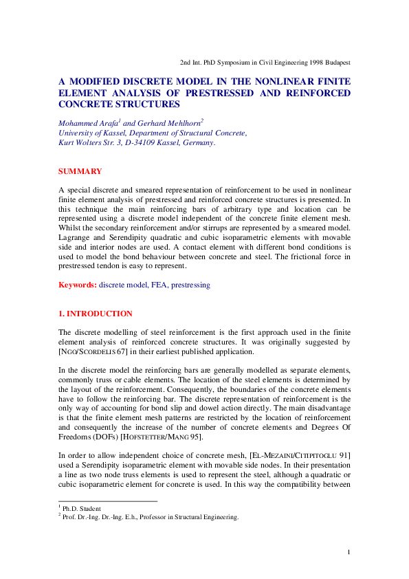 Pdf A Modified Discrete Model In The Nonlinear Finite Element Analysis Of Prestressed And