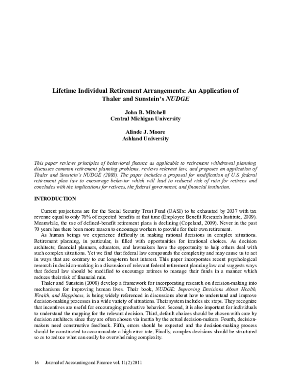 (PDF) Lifetime individual retirement arrangements: An application of ...