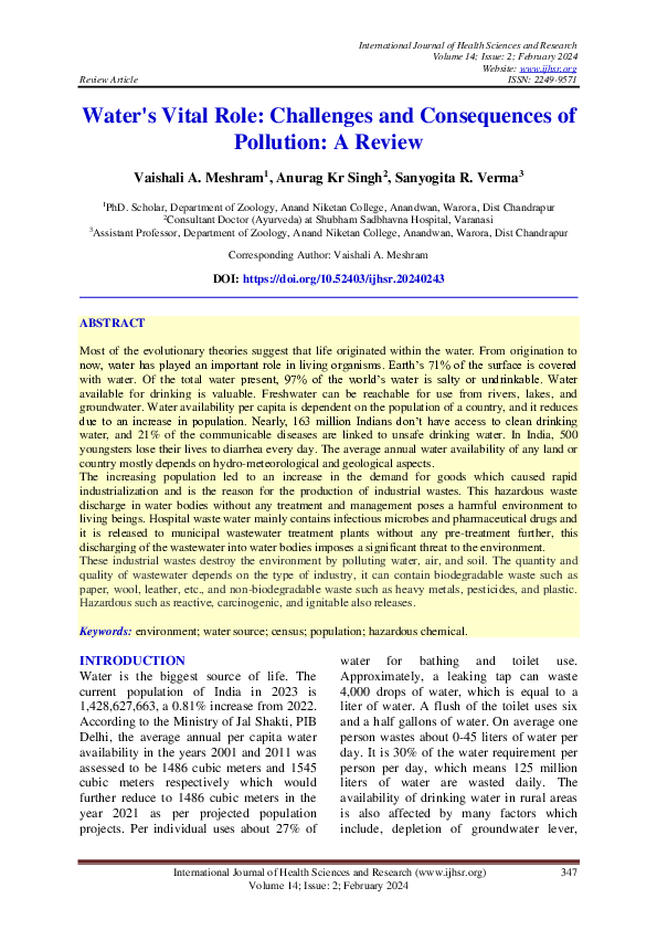 (PDF) Water's Vital Role: Challenges and Consequences of Pollution: A ...