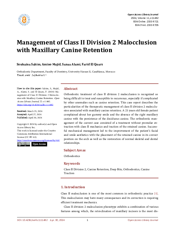 (PDF) Management of Class II Division 2 Malocclusion with Maxillary ...
