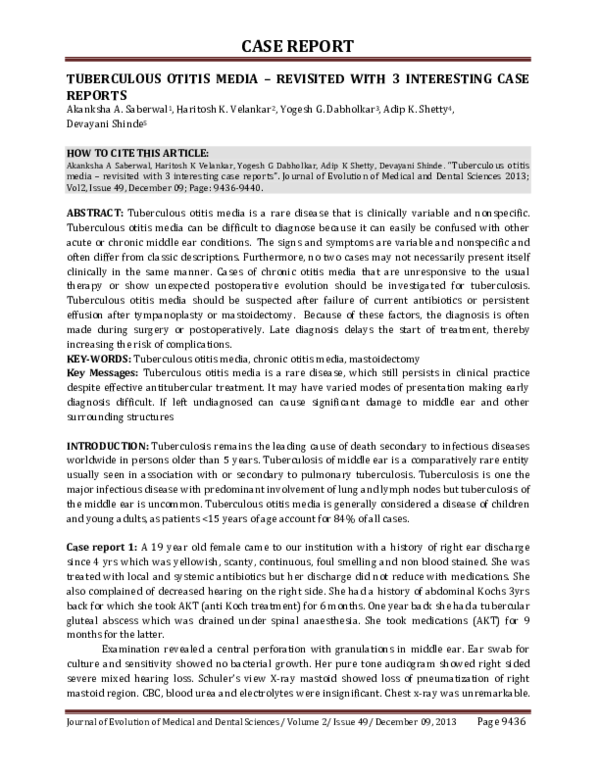 (PDF) Tuberculous Otitis Media – Revisited with 3 Interesting Case Reports