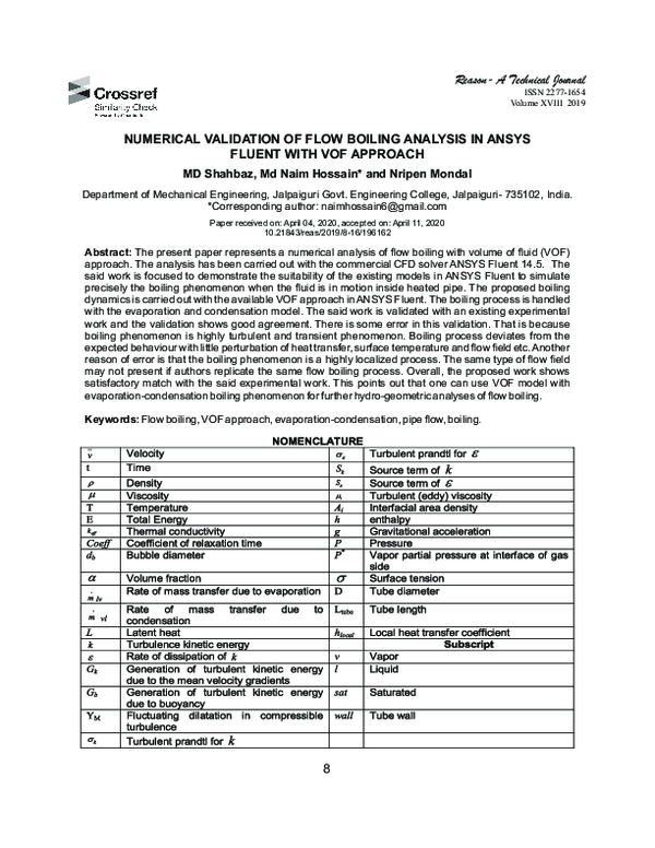 (PDF) Numerical Validation of Flow Boiling Analysis in Ansys Fluent with VOF Approach