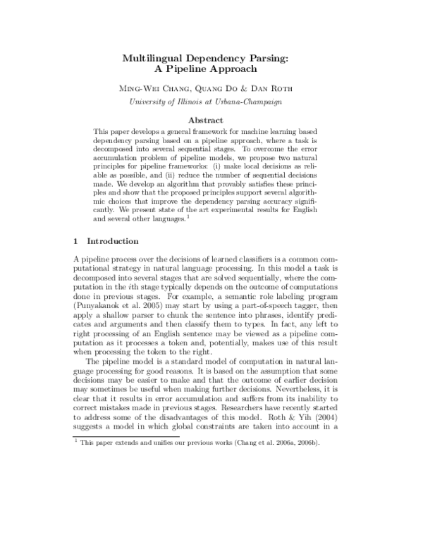 (PDF) Multilingual dependency parsing: A pipeline approach