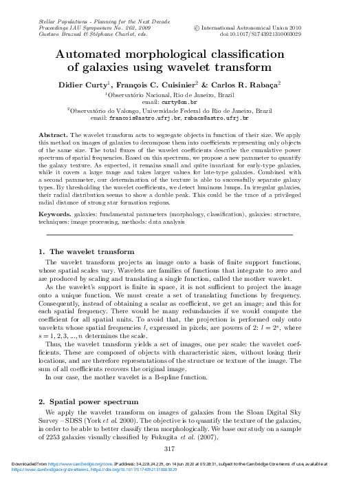 (PDF) Automated morphological classification of galaxies using wavelet ...