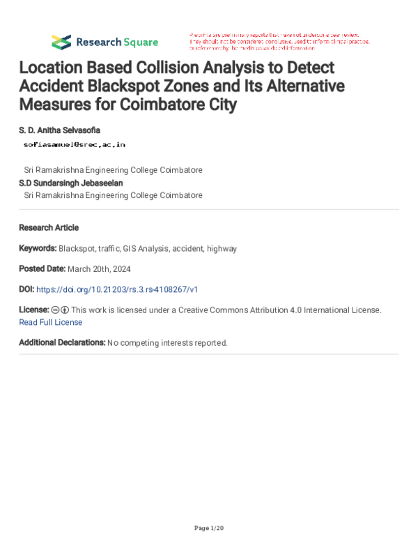 (PDF) Location Based Collision Analysis to Detect Accident Blackspot Zones and Its Alternative ...