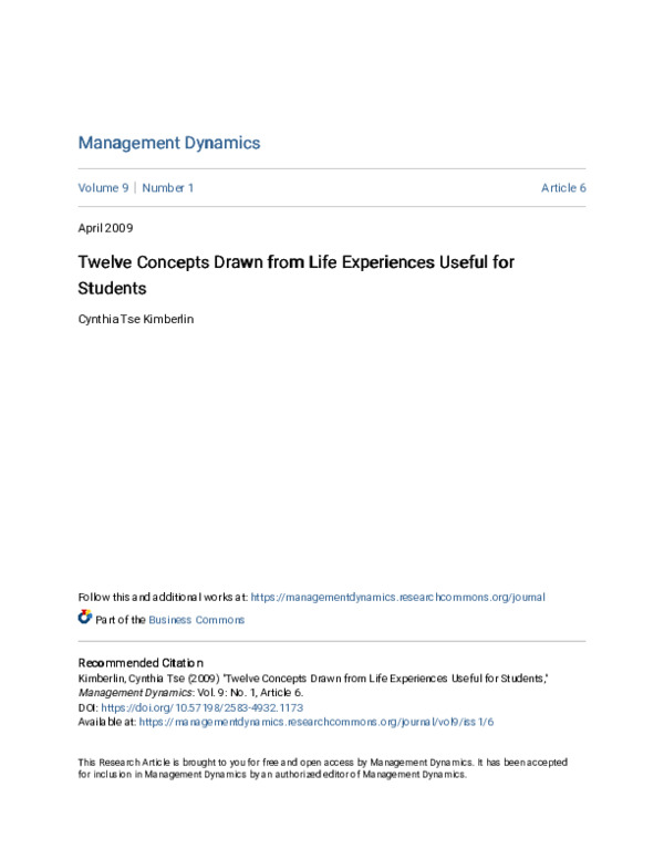 (PDF) Twelve Concepts Drawn from Life Experiences Useful for Students