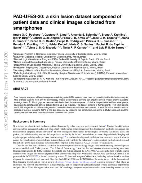 (PDF) PAD-UFES-20: a skin lesion dataset composed of patient data and ...