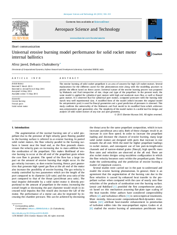 (PDF) Universal erosive burning model performance for solid rocket motor internal ballistics