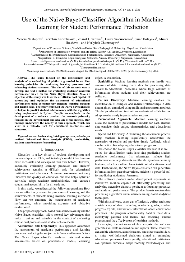 (PDF) Use of the Naive Bayes Classifier Algorithm in Machine Learning ...