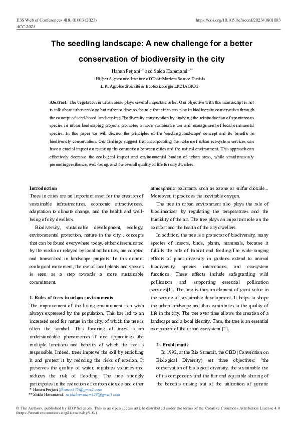 (PDF) The seedling landscape: A new challenge for a better conservation of biodiversity in the city