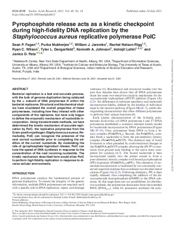 (PDF) Pyrophosphate release acts as a kinetic checkpoint during high ...