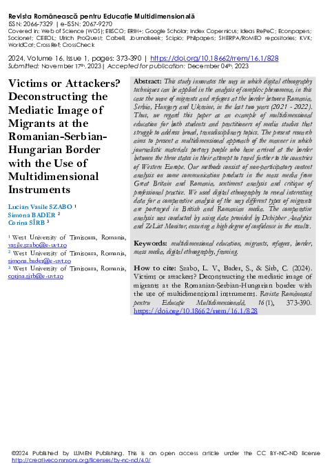 (PDF) Victims or Attackers? Deconstructing the Mediatic Image of Migrants at the Romanian ...