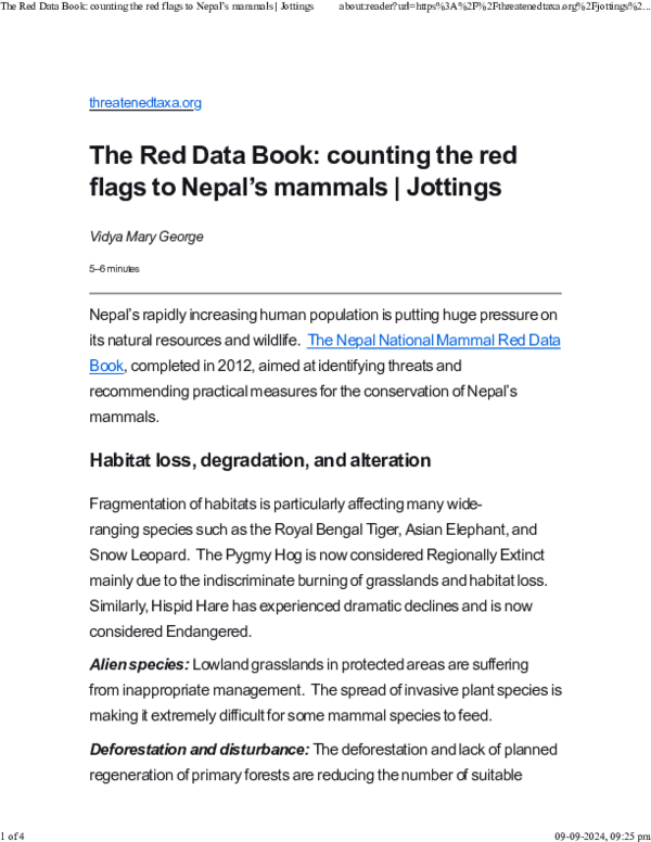 (PDF) The Red Data Book: counting the red flags to Nepal’s mammals ...