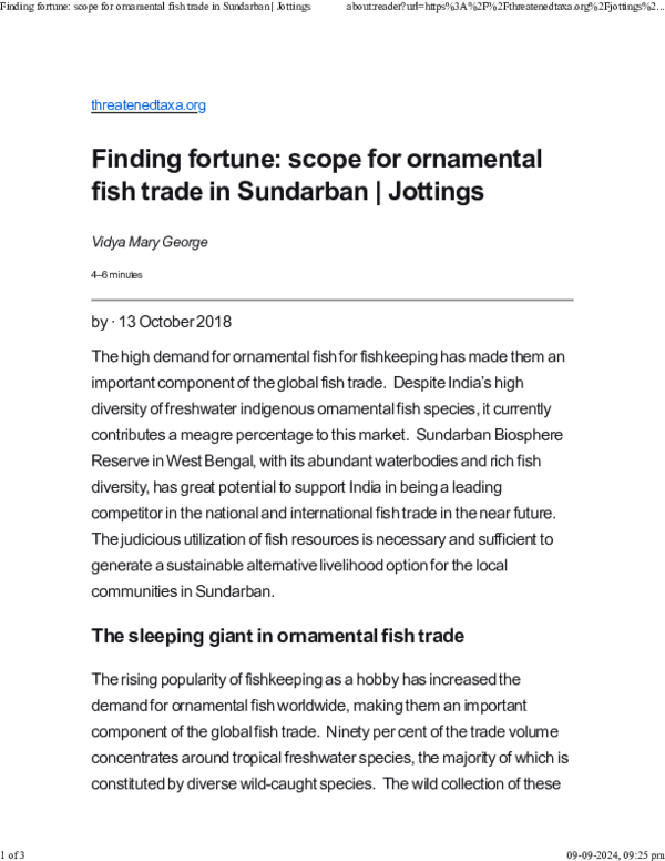 (PDF) Finding fortune: scope for ornamental fish trade in Sundarban