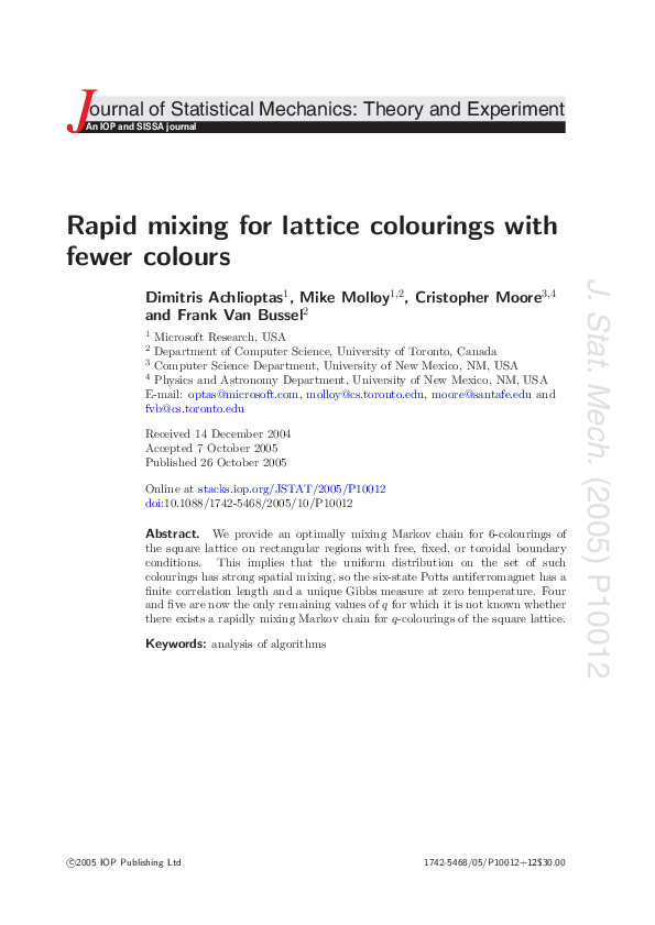 (PDF) Rapid mixing for lattice colourings with fewer colours
