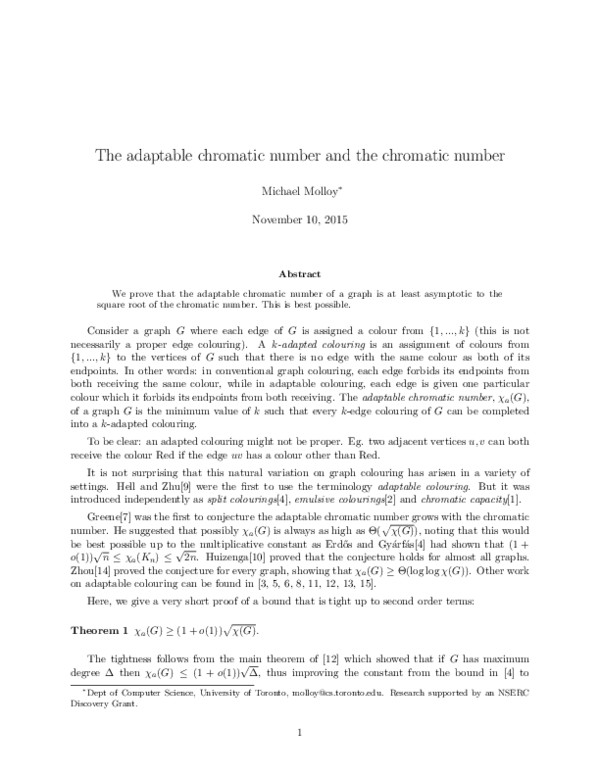 (PDF) The Adaptable Chromatic Number and the Chromatic Number