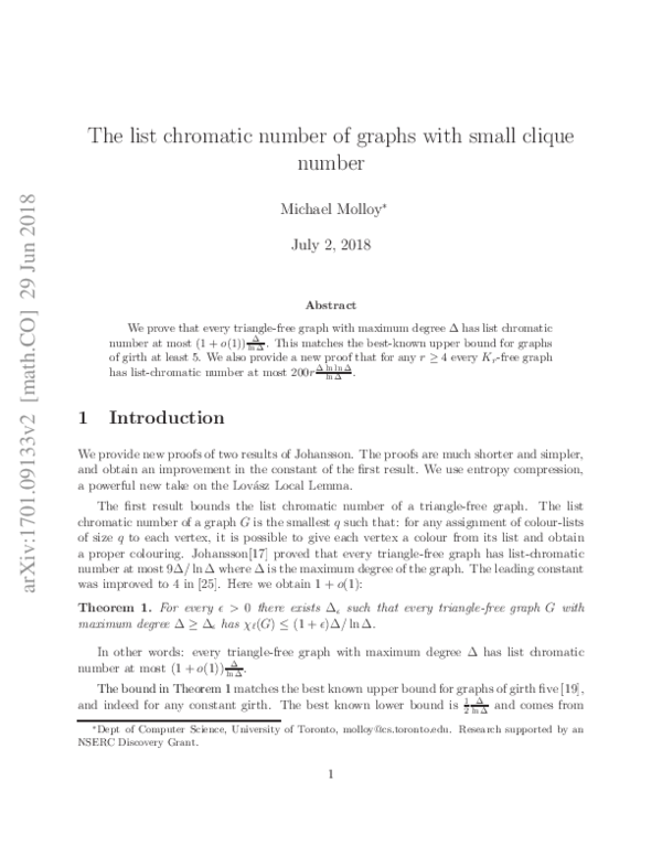 (PDF) The list chromatic number of graphs with small clique number