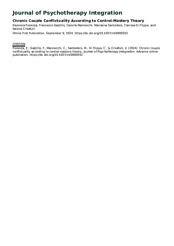 (PDF) Chronic Couple Conflictuality According to Control-Mastery Theory