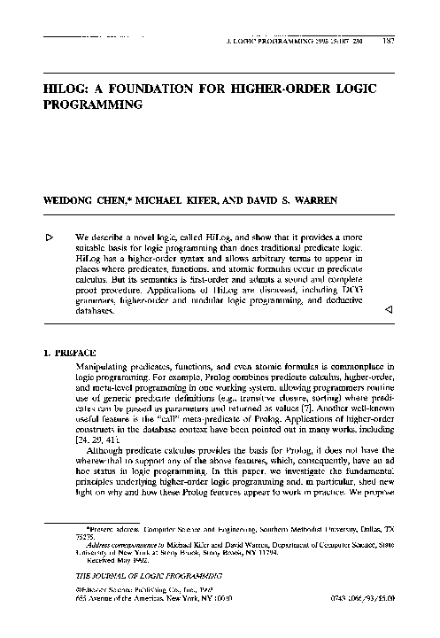 (PDF) HiLog: A foundation for higher-order logic programming