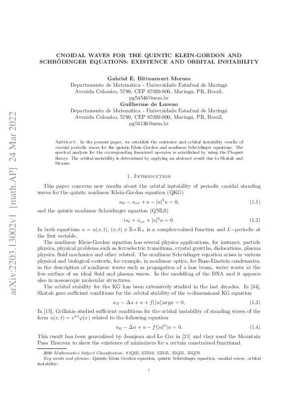 (PDF) Cnoidal waves for the quintic Klein-Gordon and Schrödinger ...