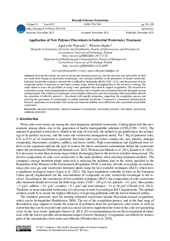 (PDF) Application of New Polymer Flocculants in Industrial Wastewater ...