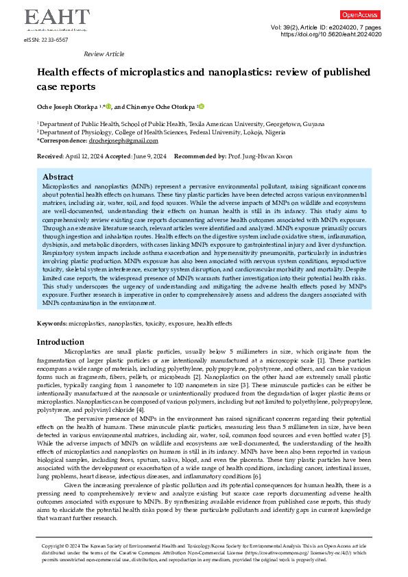 (PDF) Health effects of microplastics and nanoplastics: review of published case reports