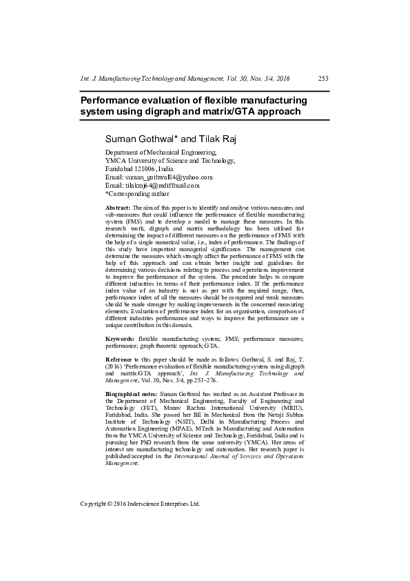 (PDF) Performance evaluation of flexible manufacturing systems with ...