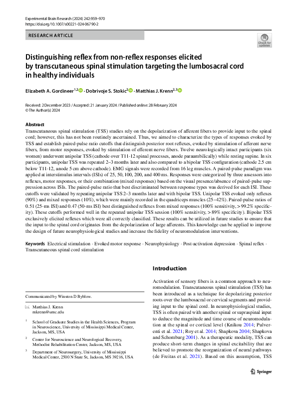 (PDF) Distinguishing reflex from non-reflex responses elicited by ...