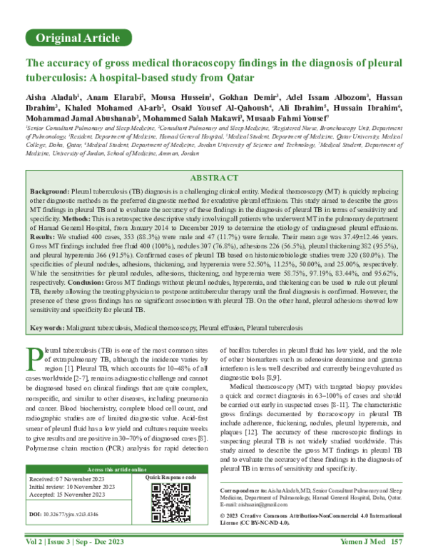 (PDF) The accuracy of gross medical thoracoscopy findings in the ...