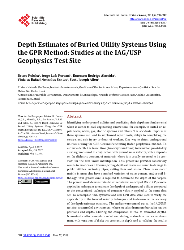 (PDF) Depth Estimates of Buried Utility Systems Using the GPR Method ...