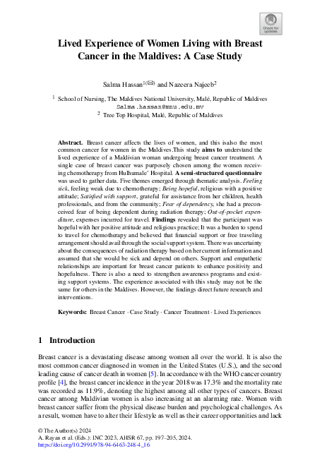 (PDF) Lived Experience of Women Living with Breast Cancer in the Maldives: A Case Study