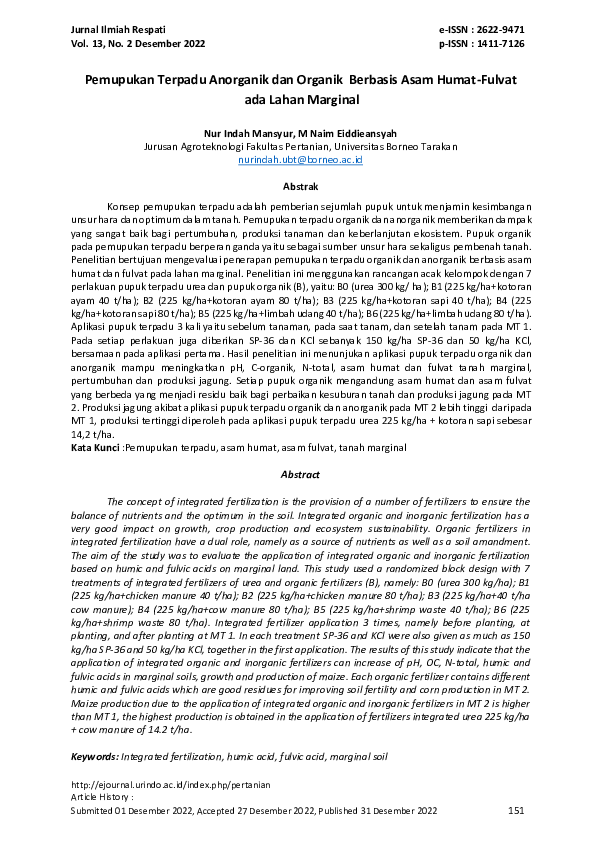(PDF) Pemupukan Terpadu Anorganik dan Organik Berbasis Asam Humat ...
