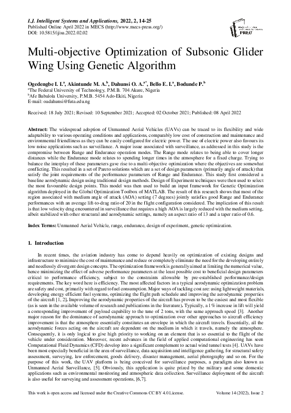 (PDF) Multi-objective Optimization of Subsonic Glider Wing Using ... (PDF) Multi-objective Optimization of Subsonic Glider Wing Using ...