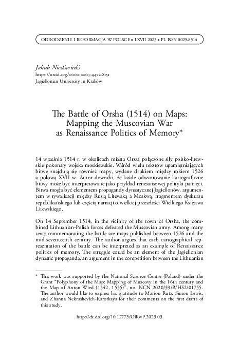 (PDF) The Battle of Orsha (1514) on Maps: Mapping the Muscovian War as ...