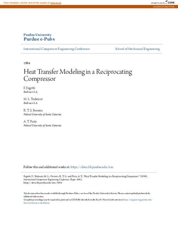 (PDF) Heat transfer modeling in a reciprocating compressor