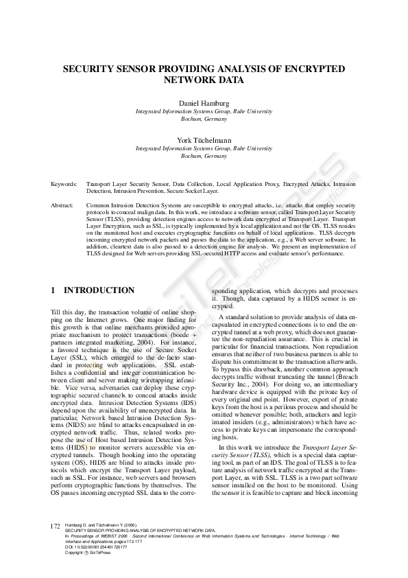 (PDF) Security Sensor Providing Analysis of Encrypted Network Data