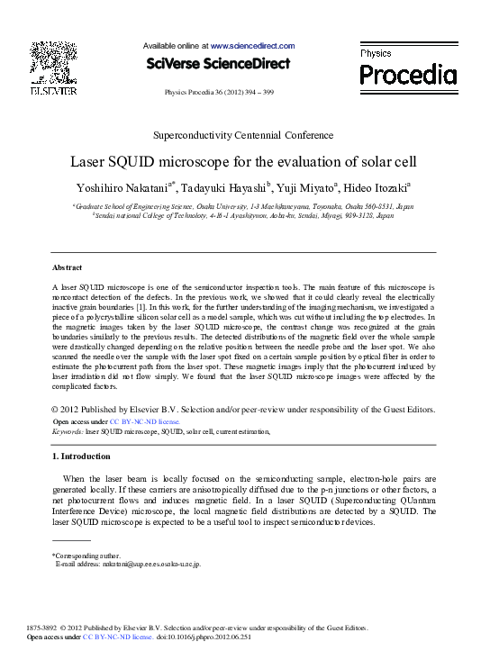 (PDF) Laser SQUID Microscope for the Evaluation of Solar Cell