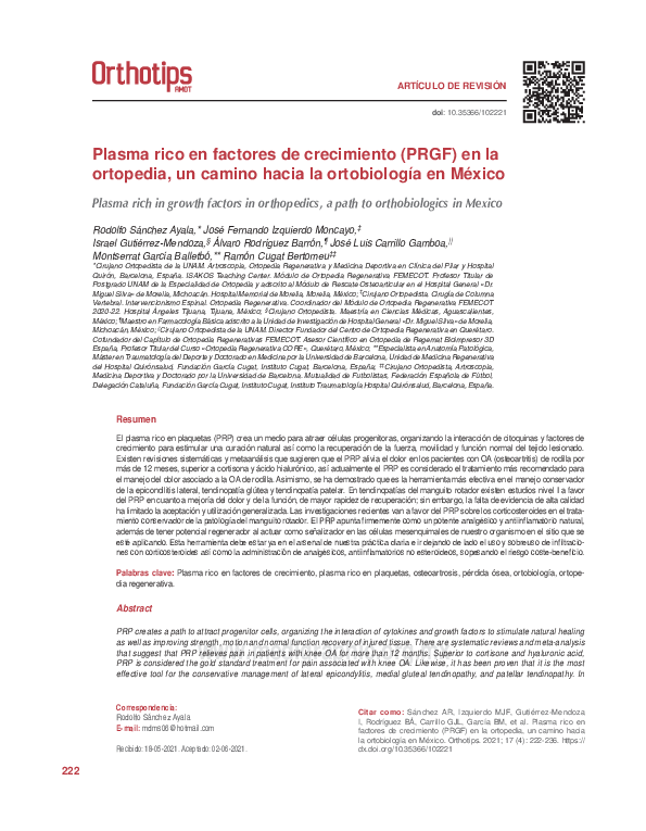 (PDF) Plasma rico en factores de crecimiento (PRGF) en la ortopedia, un ...