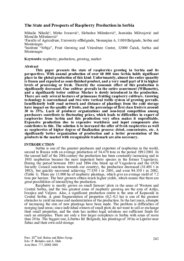 (PDF) The State and Prospects of Raspberry Production in Serbia
