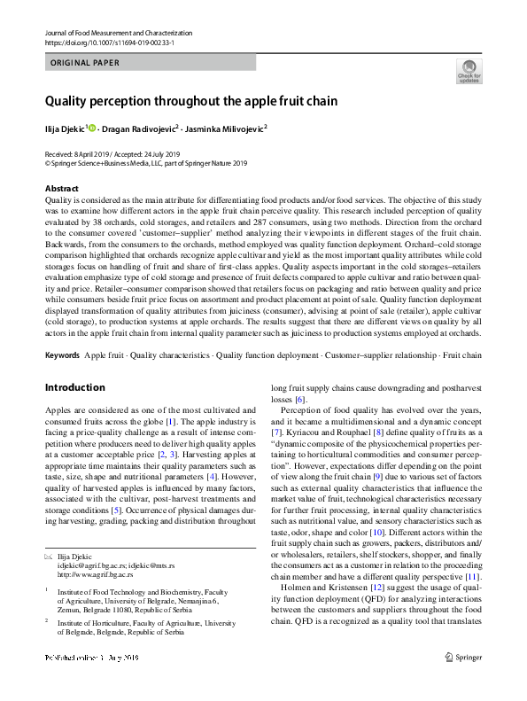 (PDF) Quality perception throughout the apple fruit chain