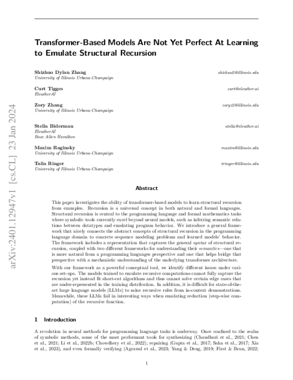 Pdf Transformer Based Models Are Not Yet Perfect At Learning To Emulate Structural Recursion