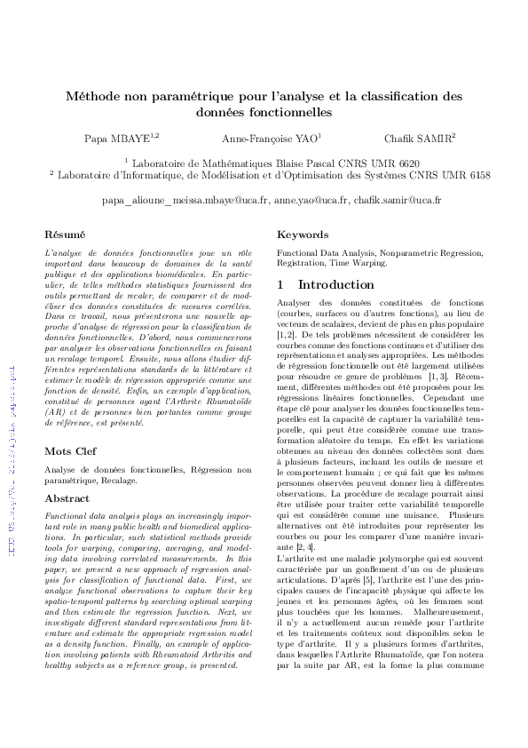 (PDF) Méthode non paramétrique pour l'analyse et la classification des données fonctionnelles ...