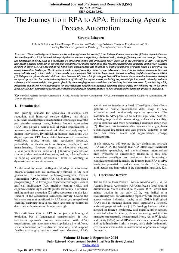 (PDF) The Journey from RPA to APA: Embracing Agentic Process Automation
